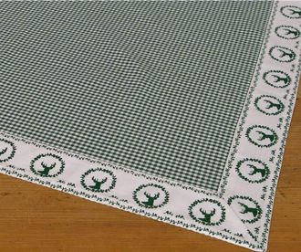 Matches 21 Tischdecke RESI kariert Hirsch Druck grün - Großes Stoff Tischtuch Landhausstil 100 x 100 cm Tischdeko quadratisch - Waschbare Mitteldecke aus 100 % B