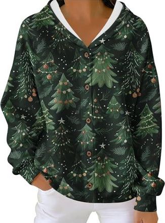 Generic Cardigan pour femme avec boutons - Haut de Noël amusant - Veste à capuche à manches longues - Manteau dhiver surdimensionné - Vestes fantaisie - Costu