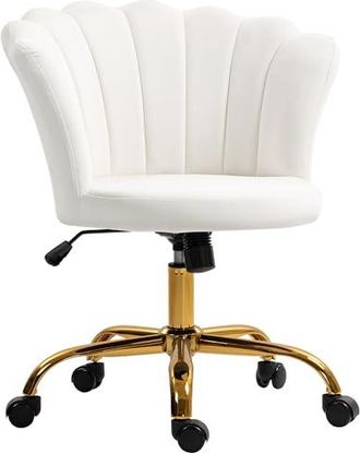 HOMCOM Chaise Bureau en Velours, Chaise Coiffeuse avec Dossier en p&eacute;tale, Hauteur r&eacute;glable, Fonction Bascule, Assise rembourr&eacute;e et pivotante, Fauteuil Coquil