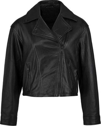 Trueprodigy Lederjacke Alba Schwarzer asymmetrischer Rei&szlig;verschluss und Reverskragen