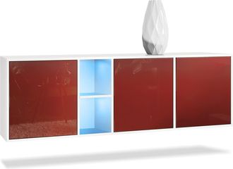 Vladon Kommode Cuba, Made in Germany, Wei&szlig; matt/Bordeaux Hochglanz inkl. LED - Modernes Sideboard f&uuml;r Ihr Wohnbereich - (BxHxT) 182x53x35 cm