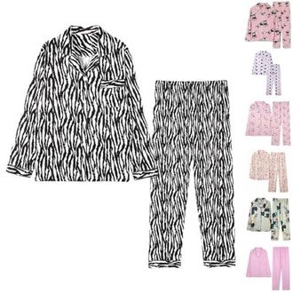 Generic Ensemble de pyjama boutonn&eacute; pour femme, imprim&eacute; z&egrave;bre, v&ecirc;tements de nuit tendance et uniques &agrave; col en V &agrave; revers - V&ecirc;tements de nuit d&eacute;contract&eacute;s et a