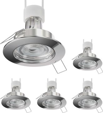 LEDs Com 5 Stück Deckeneinbaurahmen FERE, rund, chrom glänzend (GU10/MR16/GU5,3/50mm) PAR16, warmweiß, 510lm, 45°, Reflektorspiegel (silber)