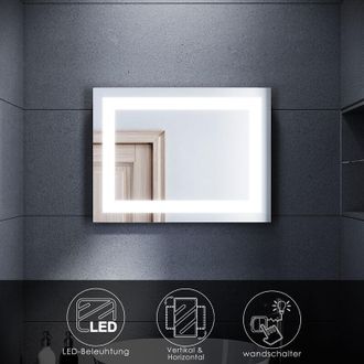 Sonni Led Badspiegel Badezimmer Wandspiegel Bad Spiegel mit LED-Beleuchtung Energiesparend Lichtspiegel 60 x 50 cm kaltweiß IP44 - Sonni