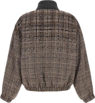 Brunello Cucinelli Sequin-Embellished Check Bomber Jacket - Brown