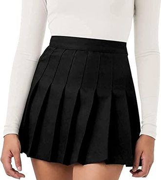 Dreshow Rétro Jupe Basique Elastique évasée Mini Jupe Plissée Patineuse Décontractée Pour Femmes Filles, Pleated Skirt Black, XXL