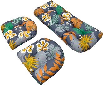 Generic Gartenstuhl-Kissen-Set, wasserdichte Sitzpolster aus Korbgeflecht mit Bändern, für Weiden-Zweisitzerbank, inklusive 1 Zweisitzer-Kissen und 2 U-förmig