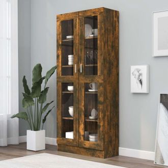 vidaXL Armoire &agrave; vitrine Ch&ecirc;ne fum&eacute; 82,5x30,5x185,5 cm Bois ing&eacute;nierie