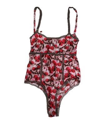 Roberto Cavalli Womens Multicolor Cherryprint Lace Bodysuit Underwear Clothing