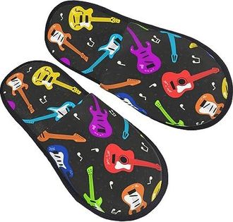 Generic Pantoufle Maison Motif De Guitare Et De Notes De Musique Hiver Pantoufles Antid&eacute;rapantes Hiver Chaussures Chaudes Confortable Chaussons Maison Pour Ch