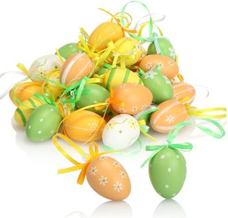 Com-Four 36x Ostereier zum Aufhängen 4 cm - Handbemalte Osterdeko in tollen Farben - Deko Ostereier mit schönen Motiven (Blüten/Punkte - 01)