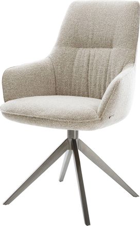 DELIFE Esszimmerstuhl Zelia-Flex mit Armlehnen Kreuzgestell breit Graphit Webstoff Soft Beige 360&deg; drehbar Wippfunktion Taschenfederkern