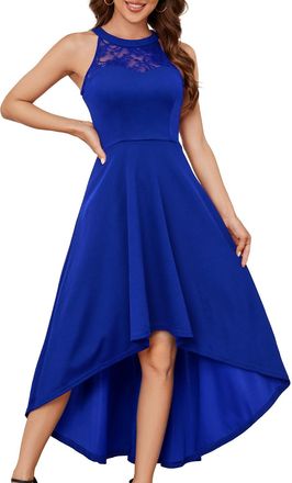 Bbonlinedress Sommerkleid Damen Festliche Abendkleider elegant f&uuml;r Hochzeit Neckholder High Low Abschlusskleid Ballkleid lang-1Royalblue 3XL