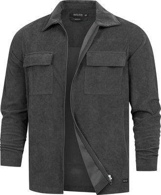 Indicode Herren INNemoto Zip Shirt Hemd mit Rei&szlig;verschluss | Herrenhemd Freizeithemd f&uuml;r M&auml;nner Raven, XXL