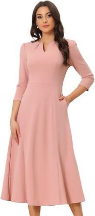 Allegra K Robe trapèze élégante à Manches 3/4 et col en V pour Femmes Rose S