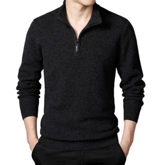 Generic Pull en laine cachemire à manches longues pour homme, gris foncé, XXL