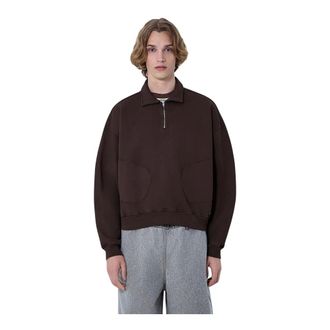 Brain Dead Homme, Sweatshirts et sweats &agrave; capuche, Brun, Taille: XL Half-Zip Collared SweaT-shirt