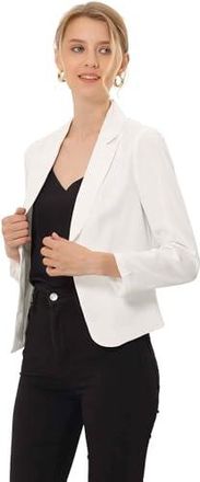 Allegra K Blazer Femme Imprim&eacute; Fleuri Veste de Costume daffaires D&eacute;contract&eacute; &agrave; Revers Crant&eacute; Coupe Cintr&eacute; Blazer de Bureau Floral Blanc Solide M