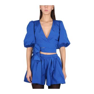 Red Valentino Femme, Blouses et Chemises, Bleu, Taille: 38 FR Haut cache-coeur &agrave; manches bouffantes