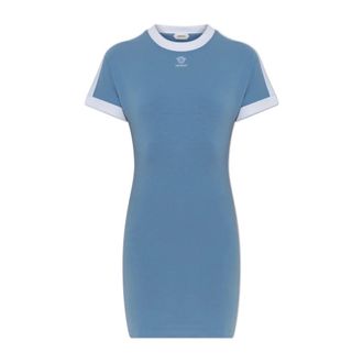 Versace Besticktes Mini-Kleid aus Stretch-Baumwoll-Jersey mit Logo - - Dresses - Damen - Blau - 2XS