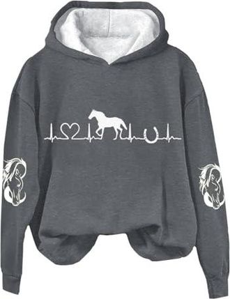 Generic Pull en Femme Chevaux Battement de Coeur des Chevaux Amateurs de Capuche Décontracté Sweat à Capuche Décontracté à Manches Longues Chemise Imprimée Do