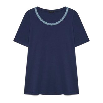 Fiorella Rubino Femme, Tops, Bleu, Taille: 40 FR T-shirt en coton avec application sur lencolure