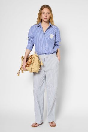 Gerard Darel Pantalon &agrave; rayures en coton - LILIA - Bleu gris&eacute;