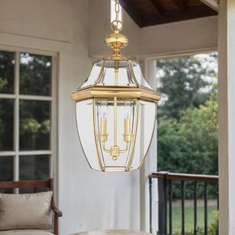 Licht-Erlebnisse Au&szlig;enleuchte IP23 E14 &Oslash; 27,9 cm Glas Echt-Messing Vintage H&auml;ngeleuchte au&szlig;en Hof