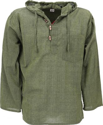 Guru Shop Nepal Hemd, Goa Hippie Sweatshirt, Yogashirt, Schlupfhemd mit Kapuze - Olive, Herren, Baumwolle, Size:XXL
