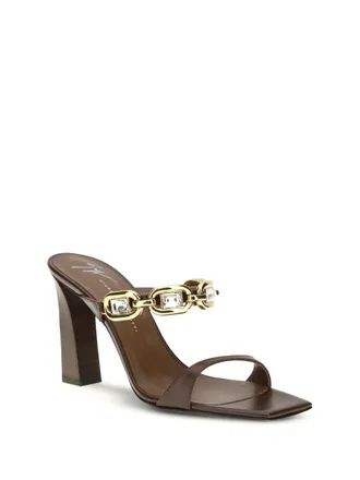 Giuseppe Zanotti Womens Muse Mules Sandals Hot Brown Calf Leather Bos Taurus