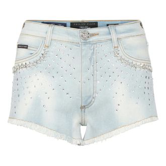 Philipp Plein Strass Denim Shorts Crystal - - Shorts - Damen - Blau - W28