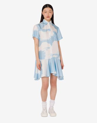 Moschino Robe en serg&eacute; de soie Archive Clouds - Bleu