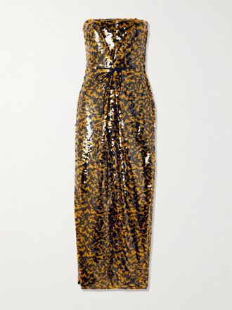 Staud Cece Tr&auml;gerloses Midikleid Aus T&uuml;ll Mit Pailletten Und Schleife - Gelb