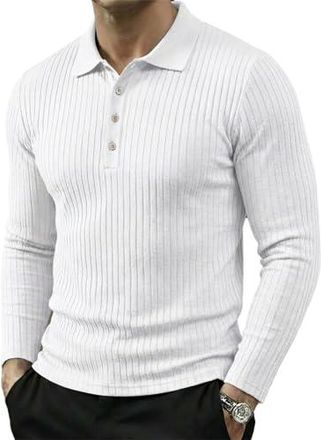 Generic Polo &agrave; manches longues pour homme - Coupe ajust&eacute;e - Chemises dentra&icirc;nement tendance et d&eacute;contract&eacute;es, blanc, XS
