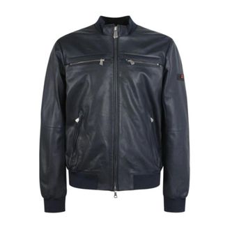 Peuterey Blaue Lederjacke mit Strickdetails - - Jackets - Herren - Blau - XL