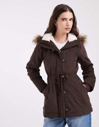 Hollister parka doubl&eacute;e teddy avec capuche &agrave; faux-fur marron