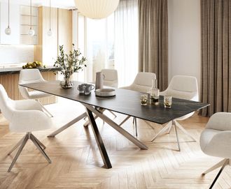 DELIFE Esstisch Edge 300x100cm Keramik LaminamNoir Desir Braun Kreuzgestell Rechteck Edelstahl, Esstische