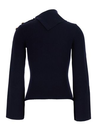 Elisabetta Franchi High-Collar Ribbed Knit Sweater - Navy