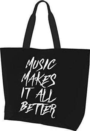 AOOEDM Music Makes It All Better Sac &agrave; provisions r&eacute;utilisable en toile pour dames