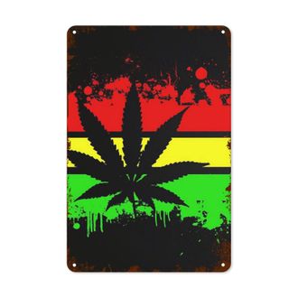 Generic Blechschild Buntes Rasta Jamaika Cannabis Weed Marihuana Metall Blechschild Vintage Plakette Retro Schild Für Office Werkstatt Badezimmer 20X30cm