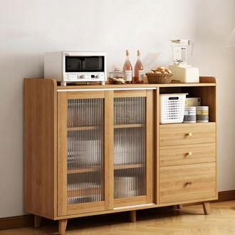 Generic Sideboard mit ger&auml;umiger Arbeitsplatte, Schubladen + offenen Regalen, 8,8 cm hohen Schrankbeinen, erh&auml;ltlich in Naturholz- oder Walnussoptik.(Natural 
