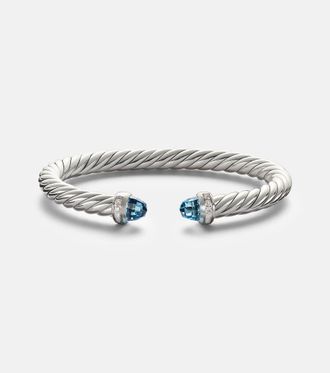 David Yurman Bracelet Cable Flex en argent sterling 925, diamants et topaze bleue