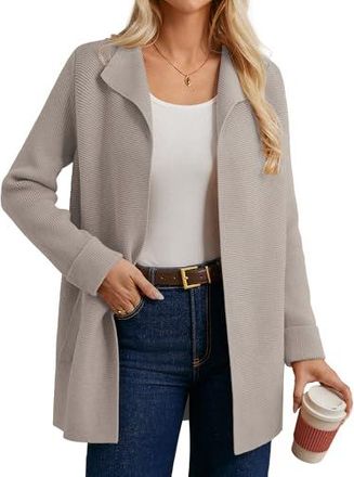 Grace Karin Pull femme &agrave; manches longues en tricot avec col large, longueur moyenne, ouvert sur le devant, abricot, L