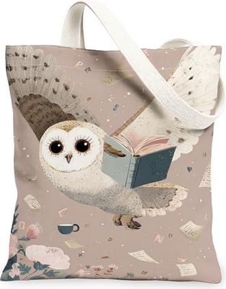 Generic Sac fourre-tout en toile motif hibou, sac &agrave; provisions r&eacute;utilisable motif oiseau artistique, vintage, l&eacute;ger, lavable, p&ecirc;che, 13x15 Inch