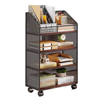 Generic Kleines B&uuml;cherregal aus Holz und Metall mit 4 Ebenen, industrielles Regal, Aufbewahrungsorganizer, freistehendes Regal, for Wohnzimmer, Schlafzimmer u