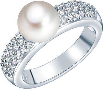 Valero Pearls Ring - Sterling Silber Perlen-Ring Zirkonia S&uuml;&szlig;wasser-Zuc - Gr. 50 - in Silber - f&uuml;r Damen