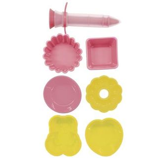 Zenker 44896 Backutensilien-Set 7-teilig mit Dekorationsstift und Mini-Formen, Set f&uuml;r Kinder, Spritze, Spritze, Silikon, Thermoplast, Rosa, Gelb, 5,3 cm bis