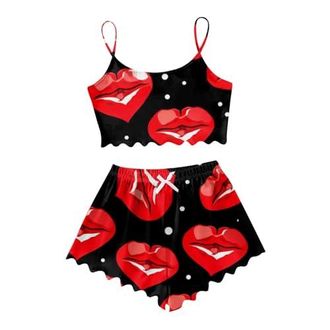 Generic Ensemble de v&ecirc;tements de nuit pour femme Saint Valentin Simple Chemise de nuit Baggy Nuit Doux V&ecirc;tements de nuit Mignon Ventre Nu Cami Top et Short av