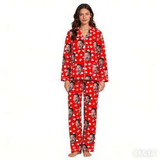 Generic Ensemble de pyjama personnalis&eacute; pour femme avec photo - Impression personnalisable de famille et danimaux domestiques, manches longues en soie de lait