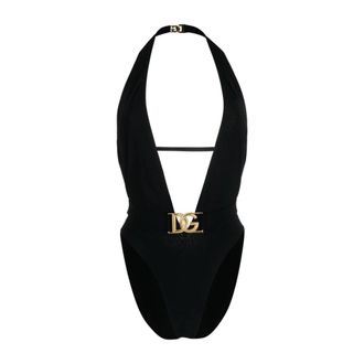 Dolce & Gabbana Einteiliger Badeanzug mit tiefem Ausschnitt und G&uuml;rtel - - Swimwear - Damen - Schwarzk - M